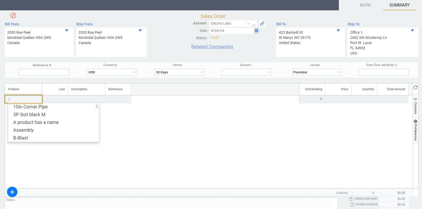 Using quick entry in transaction lines