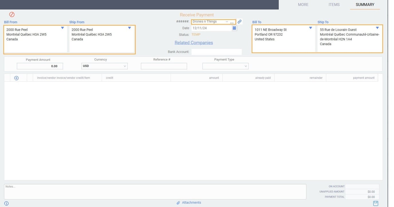 Creating receive payments