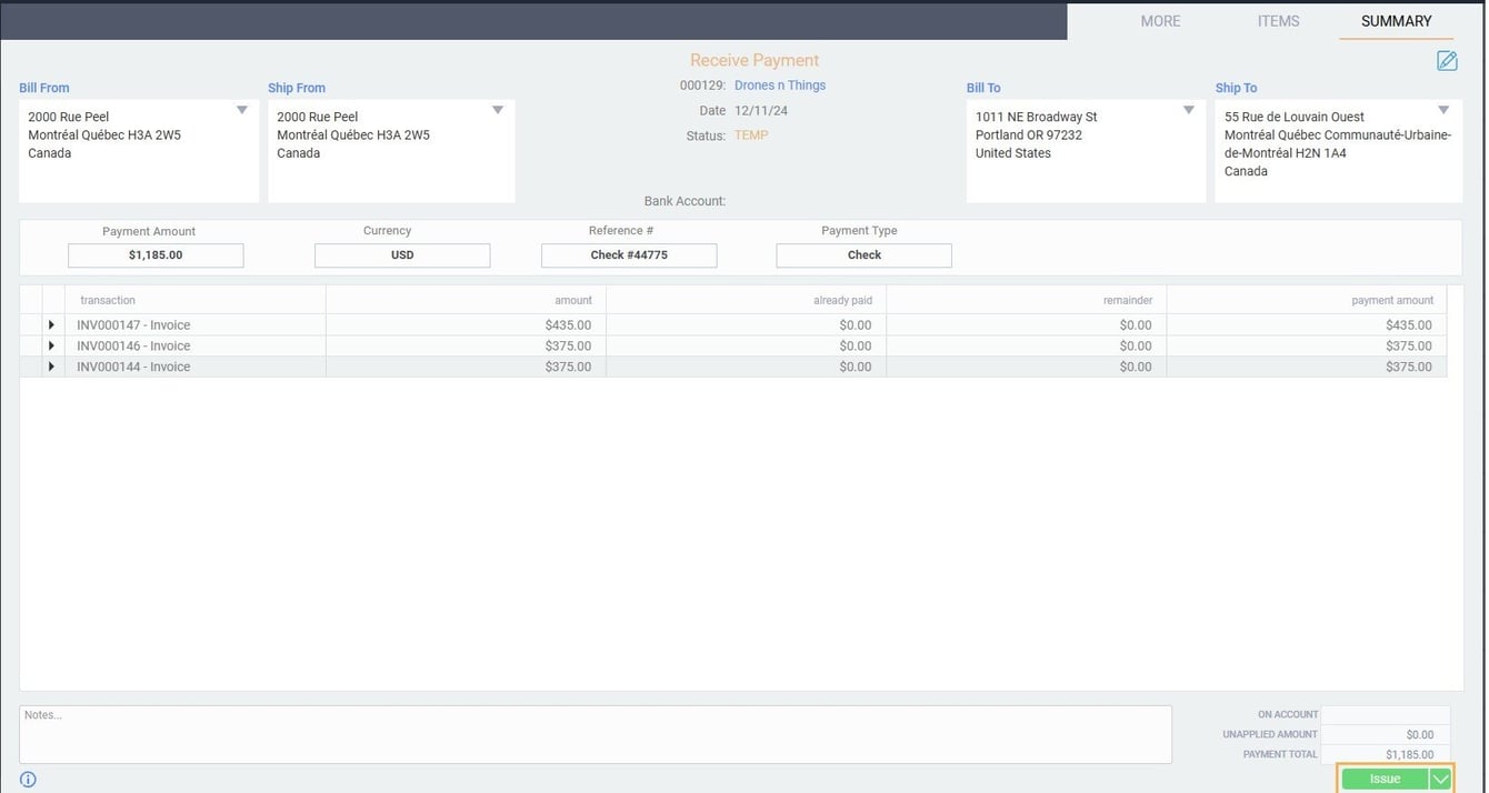Creating receive payments