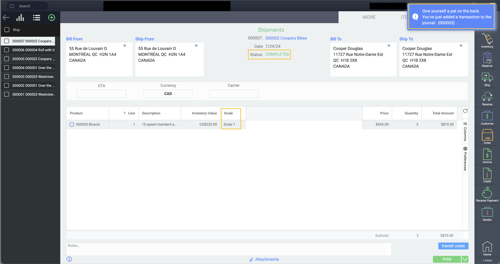 Automatic journal entries