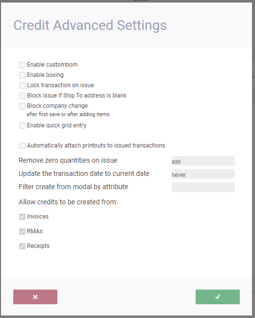 Using advanced settings in transaction screens