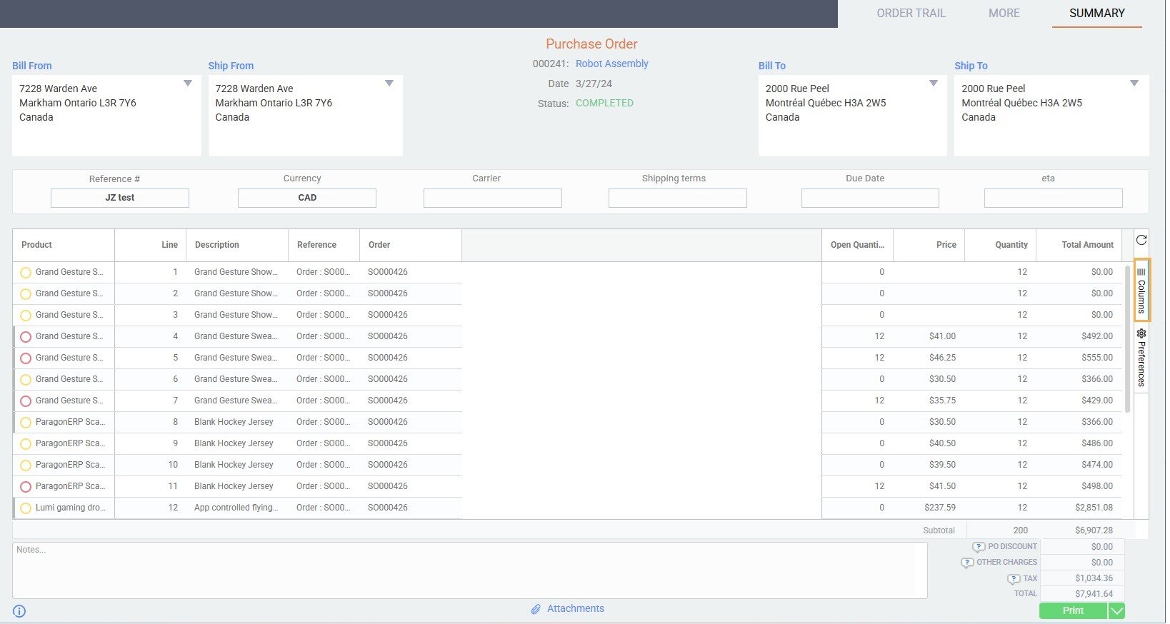 Using the transaction grid